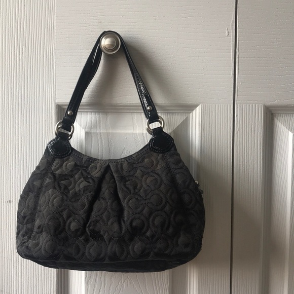 Coach | Bags | Coach Gramercy Op Art Top Handle Black Pouch Bag | Poshmark